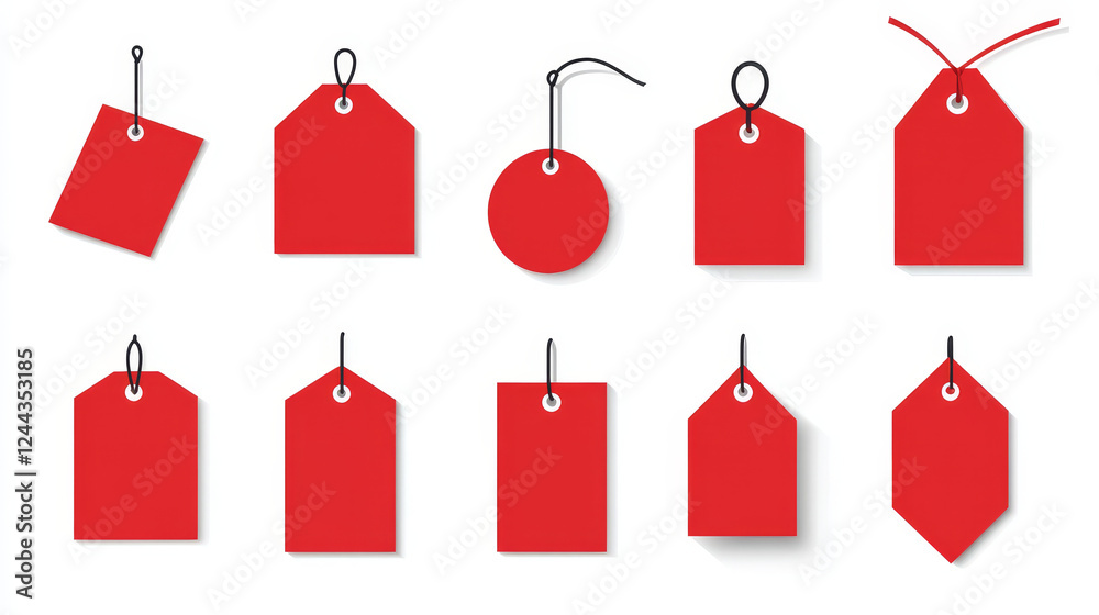Red labels, tags and banners realistic vector set. Blank price tag ...