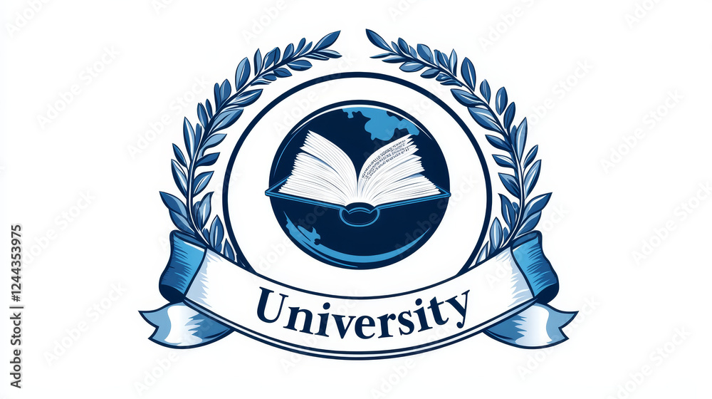 University emblem with a globe and open book logo surrounded by a ...
