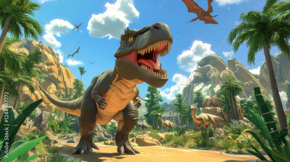 Dinosaur adventure park banner with jurassic animal. Dino monster ...