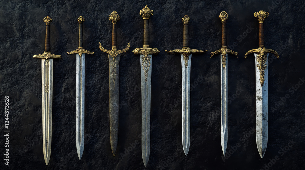 European knight medieval swords, heraldry. Vector weapon of medieval ...