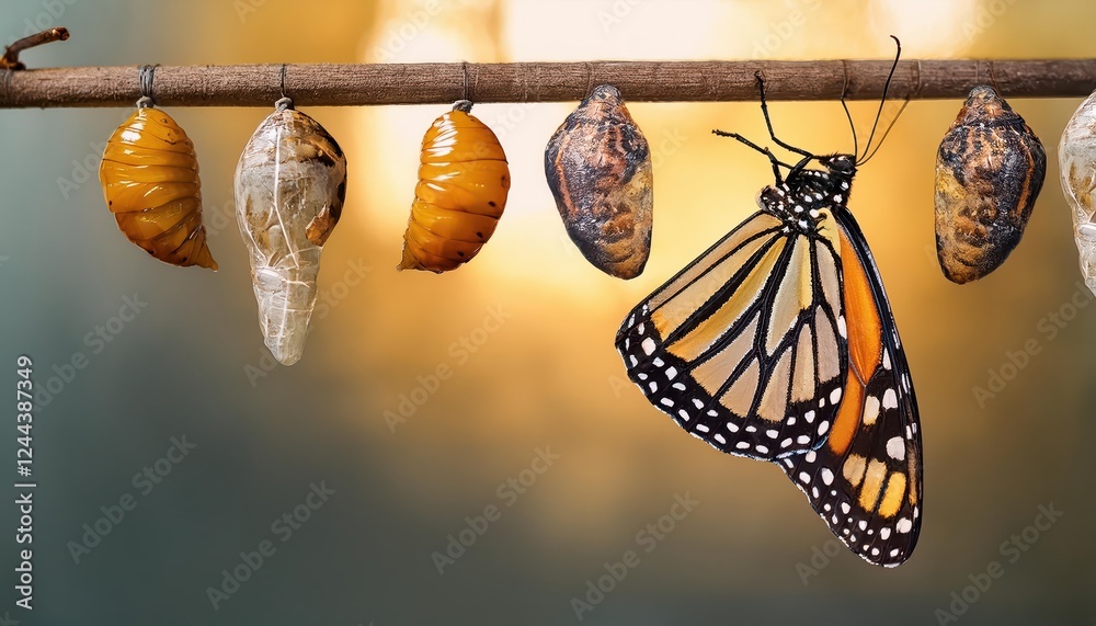 Stunning Cluster of Monarch Butterflies Pupae and Cocoons Hanging in ...