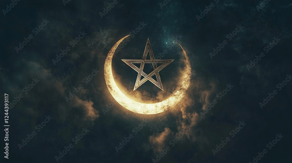 Crescent and moon esoteric occult symbols, tarot magic icons. Star of ...