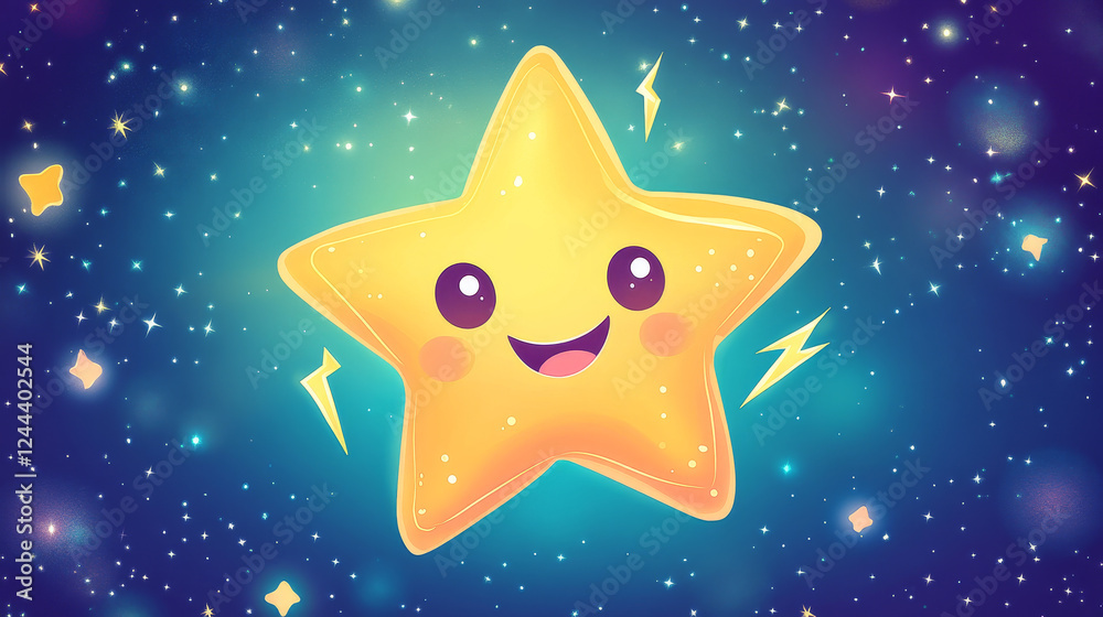 Cartoon excited kawaii star character or twinkle vector personage with ...