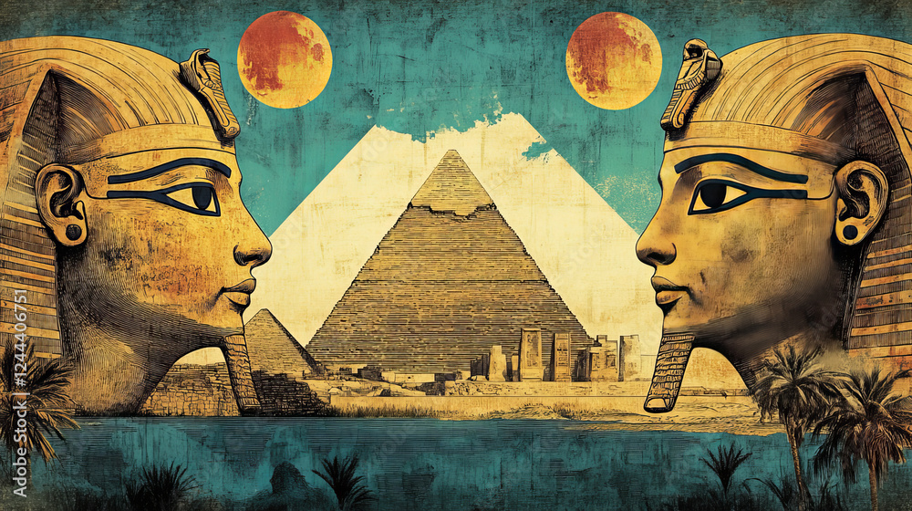 Ancient Egypt retro vector posters. Cairo pyramids travel, Egyptian ...