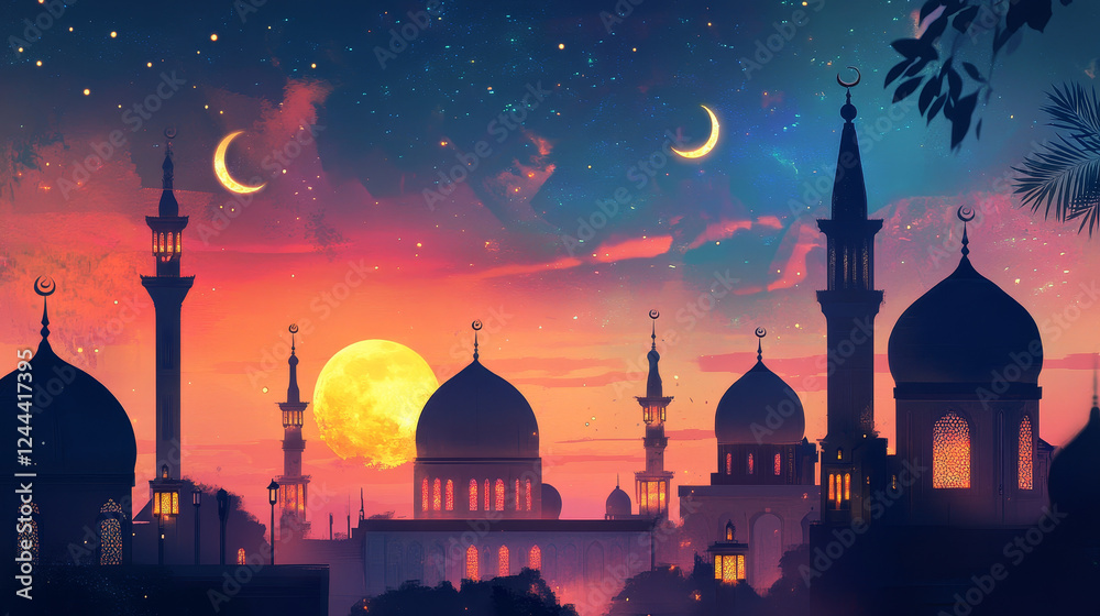 Muslim religion and Ramadan infographics. Pie chart, bar graph and step ...