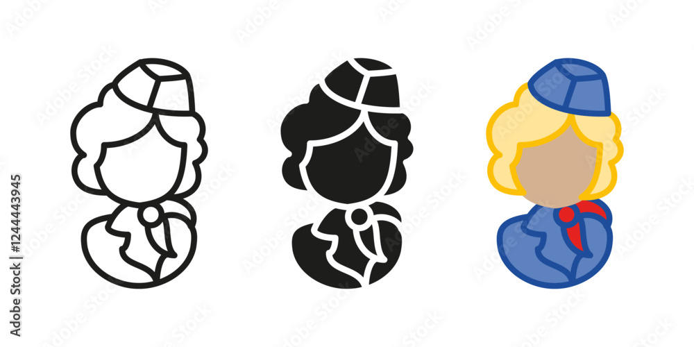 Air hostess icon. Stewardess uniform vector illustration. Flight ...