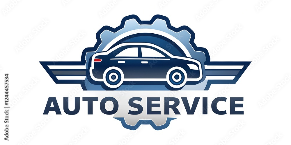 Auto service emblem featuring a car and gear symbol representing ...