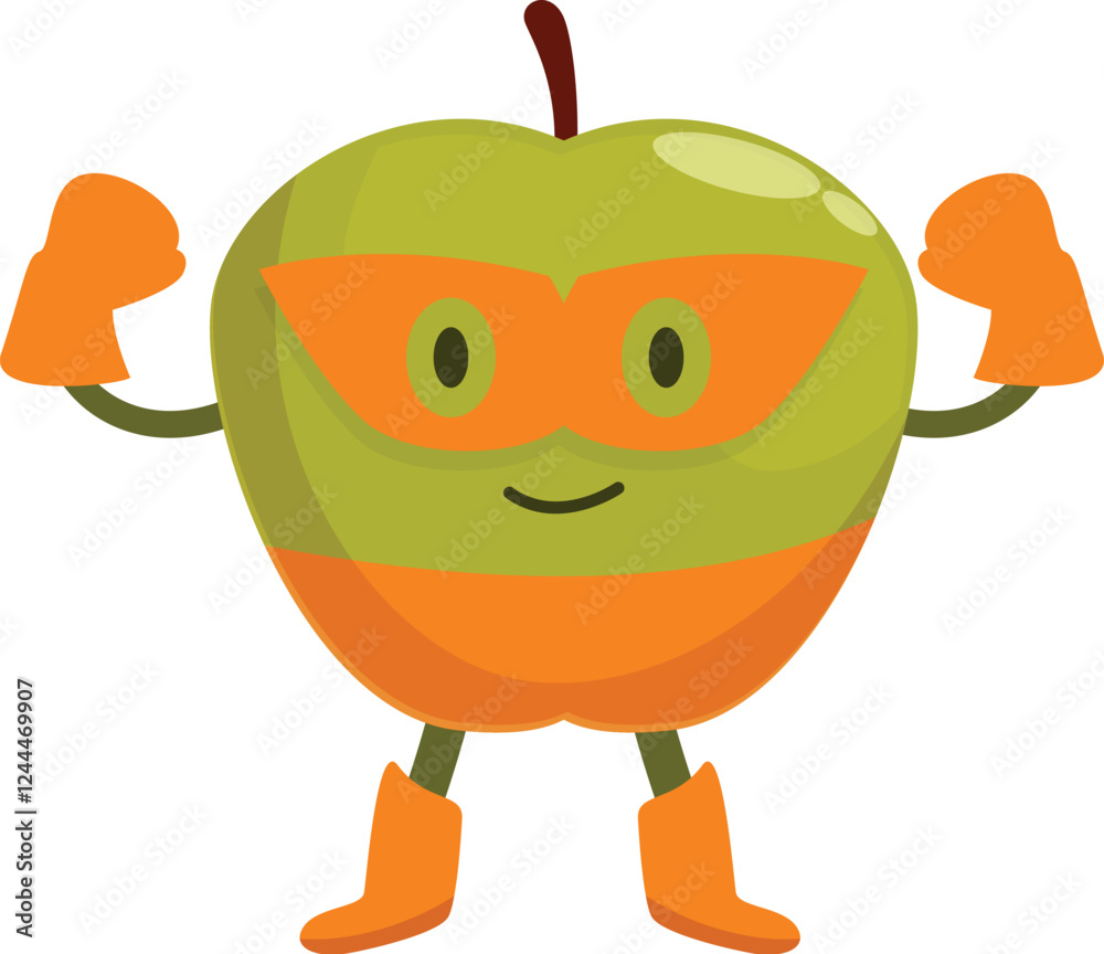 Cartoon illustration of a superhero green apple wearing an orange mask ...
