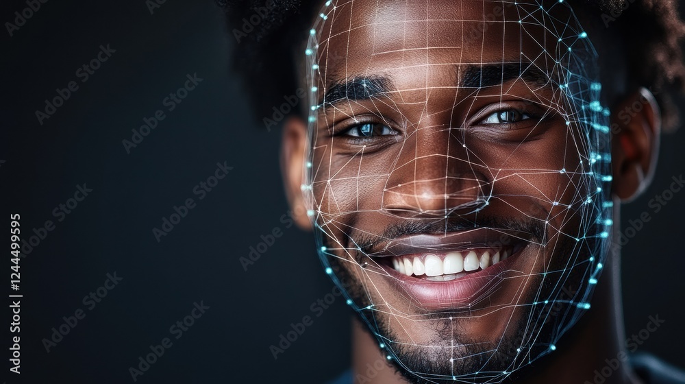 Headshot of a football player with digital computerized lines ...
