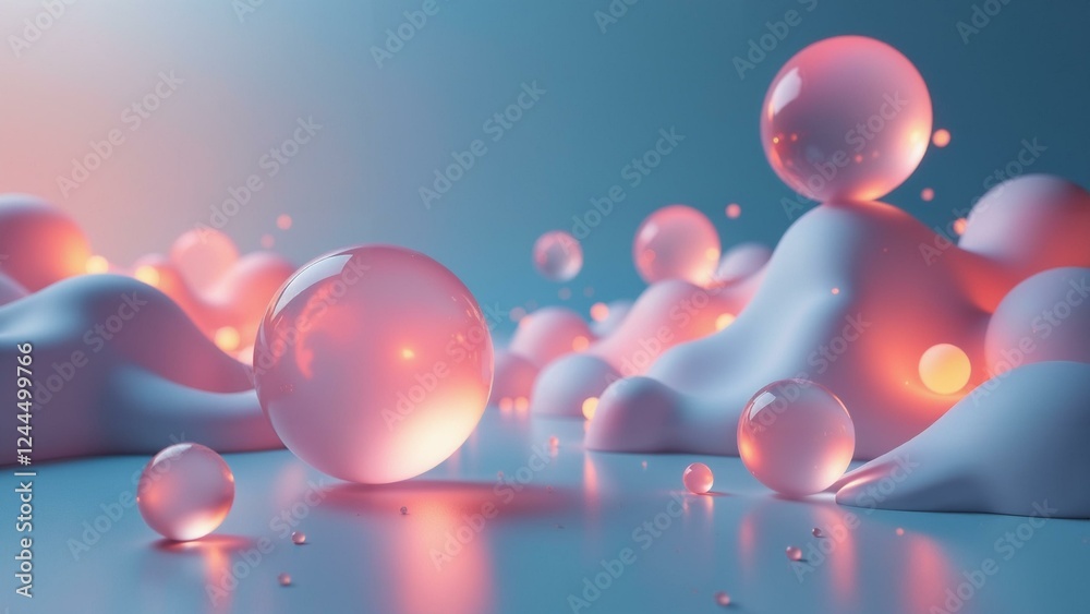 Geometric shapes with translucent edges and soft pastel gradient ...