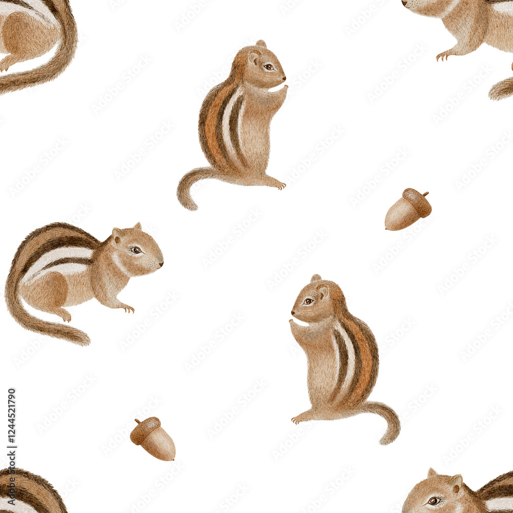 Cute chipmunks and autumn leaves seamless pattern on transparent ...
