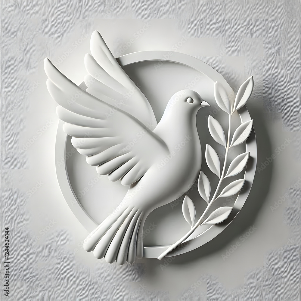 The symbol of peace, the dove of peace, is an elegant white relief ...