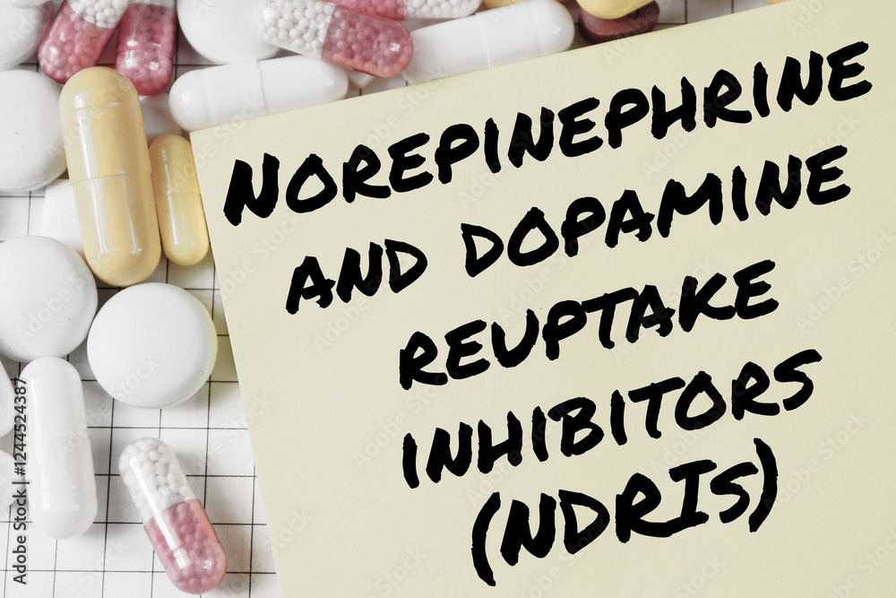 Norepinephrine and Dopamine Reuptake Inhibitors (NDRIs) text title ...