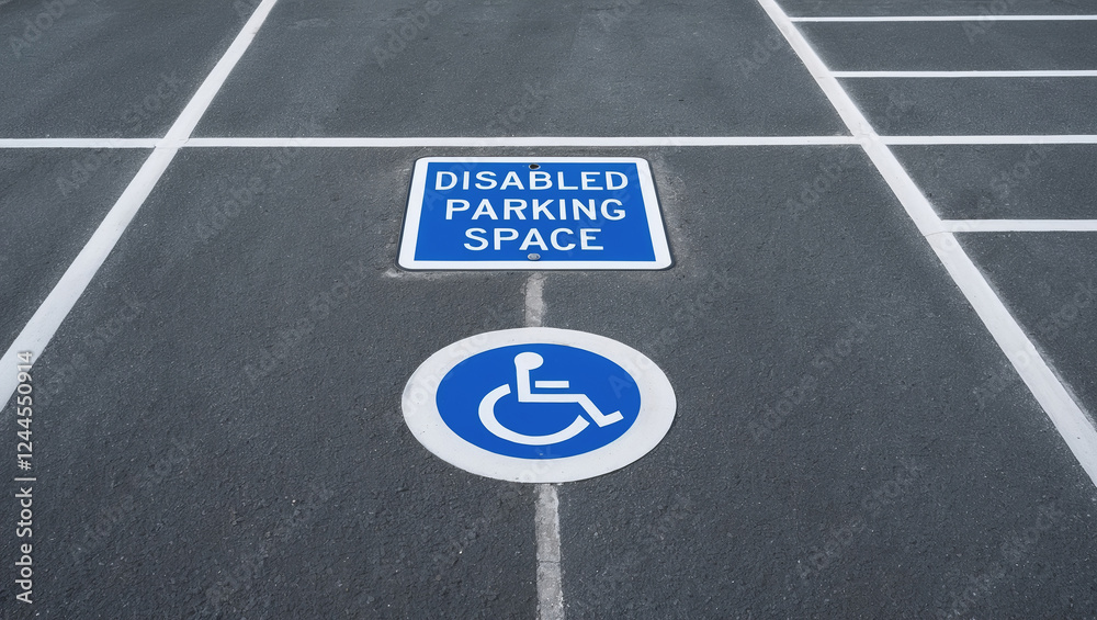 Clear disabled parking space with accessible signage and markings in a ...