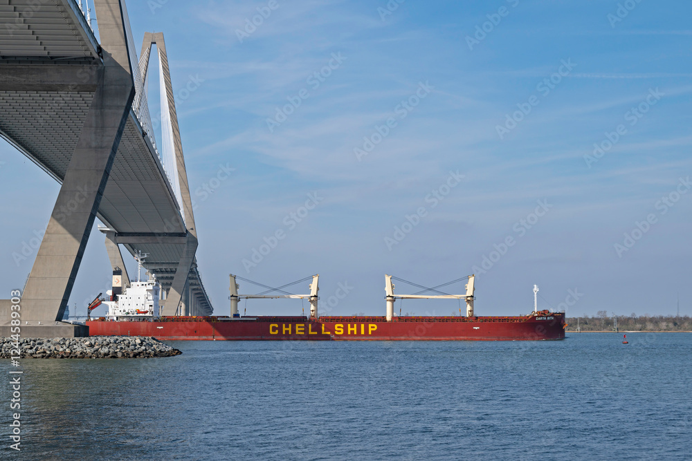 Ultramax class cargo ship Darya Sita passes under Ravenel Bridge as it ...