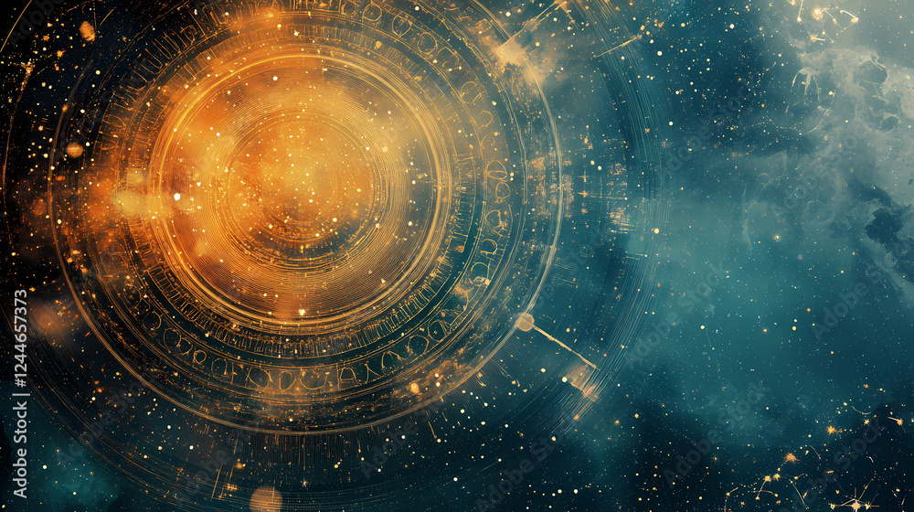 Gradient background with celestial motifs and shimmering stars, evoking ...