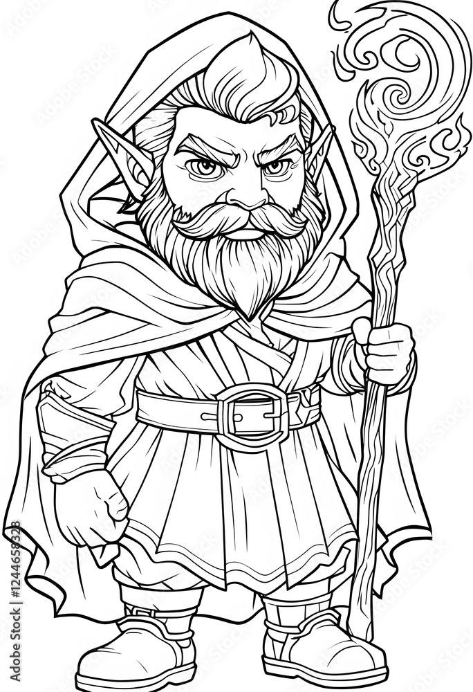 Stern Dwarf Character Outline Drawing for Coloring Book Pages Stock ...