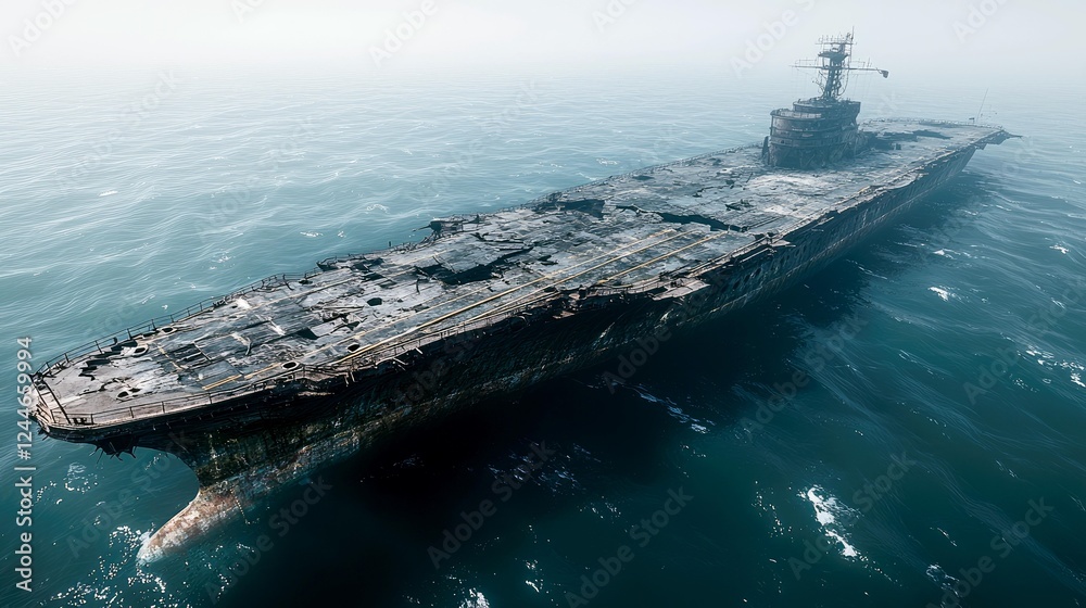 Ghostly Shipwreck: A haunting view of a decaying aircraft carrier lost ...