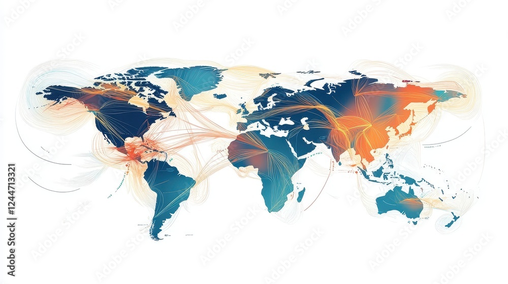 Global trade routes flat design side view world map infographic water ...