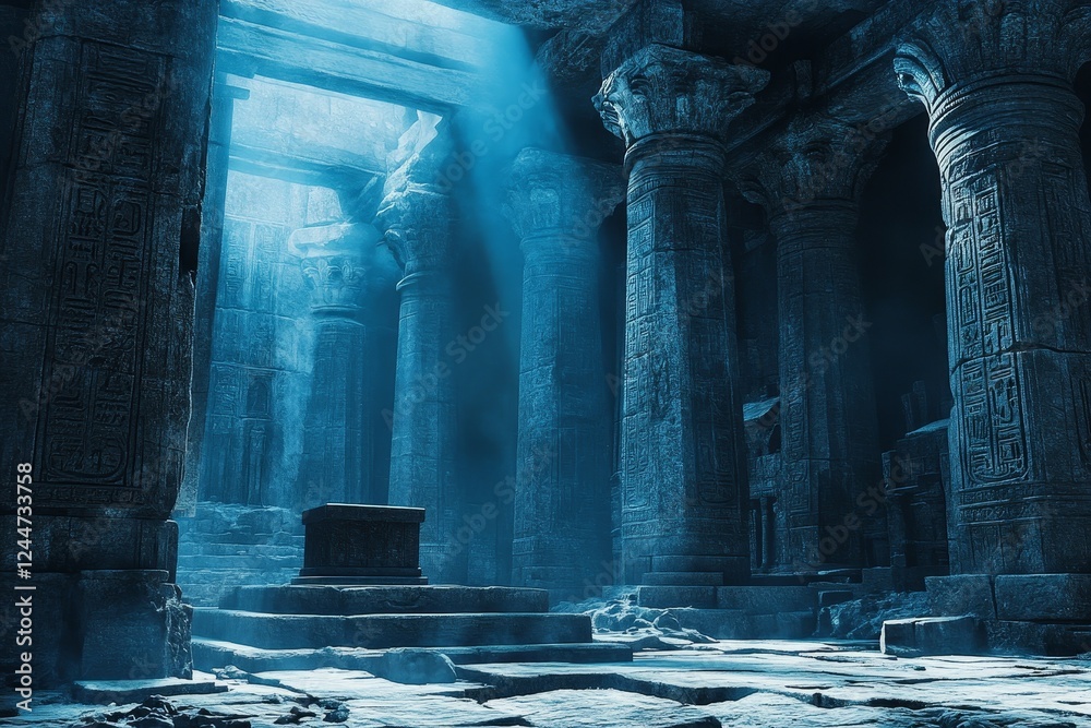 An Ancient Temple Stone Gate Shines with a Mystical Light, Suitable for ...