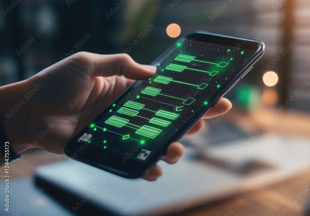 Mobile Workflow Optimization: A hand holds a smartphone displaying a ...