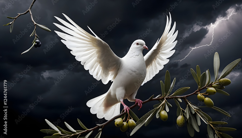 The symbol of peace, the dove of peace, a white dove spreading its ...