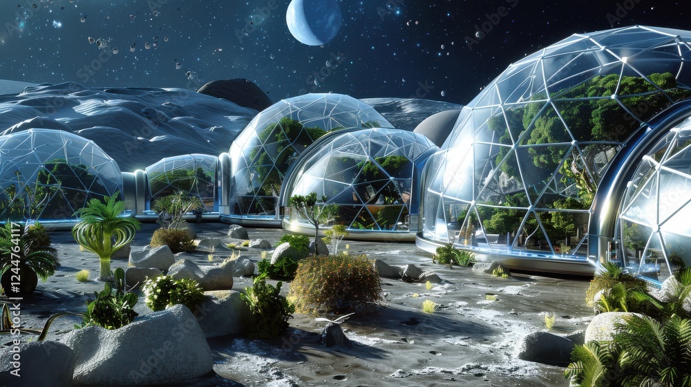 Modular space colony master plan. Interconnected geodesic domes boast ...