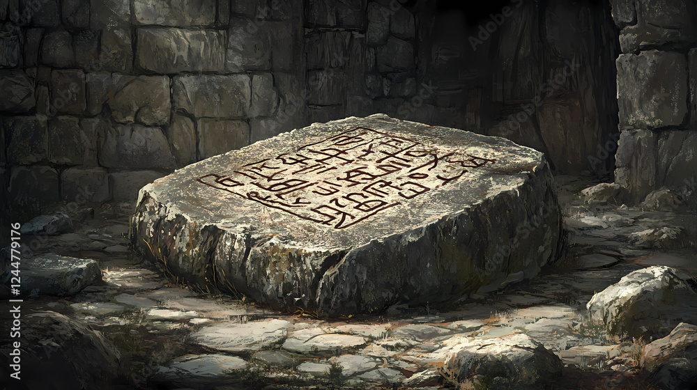 Ancient runes: stone table illustration - historical artifact, mystical ...