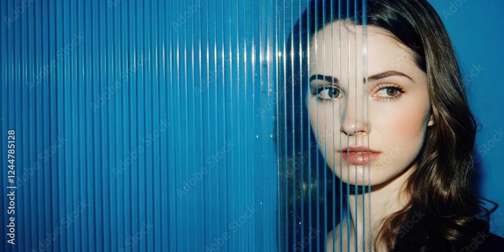 Abstract woman portrait with glass texture. Glitched and corrupted ...