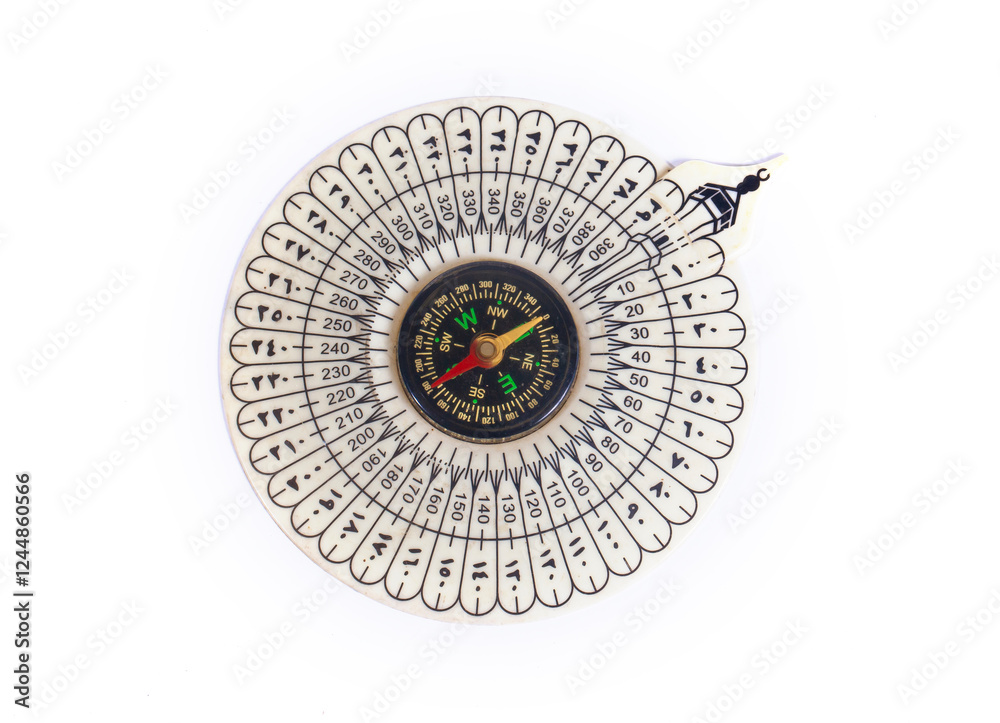 Qibla Compass isolated on white background, a direction indicator for ...