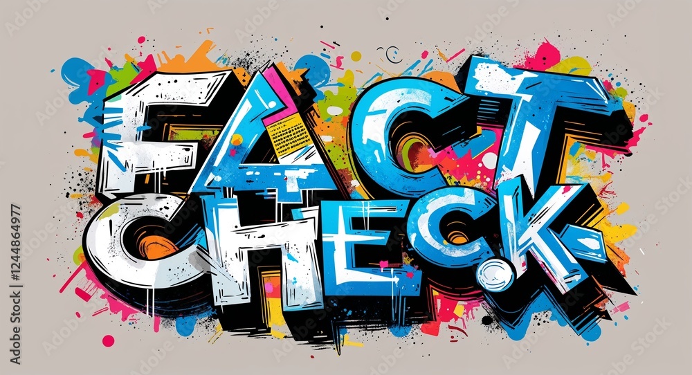 fact check graffiti lettering illustration design on plain white ...