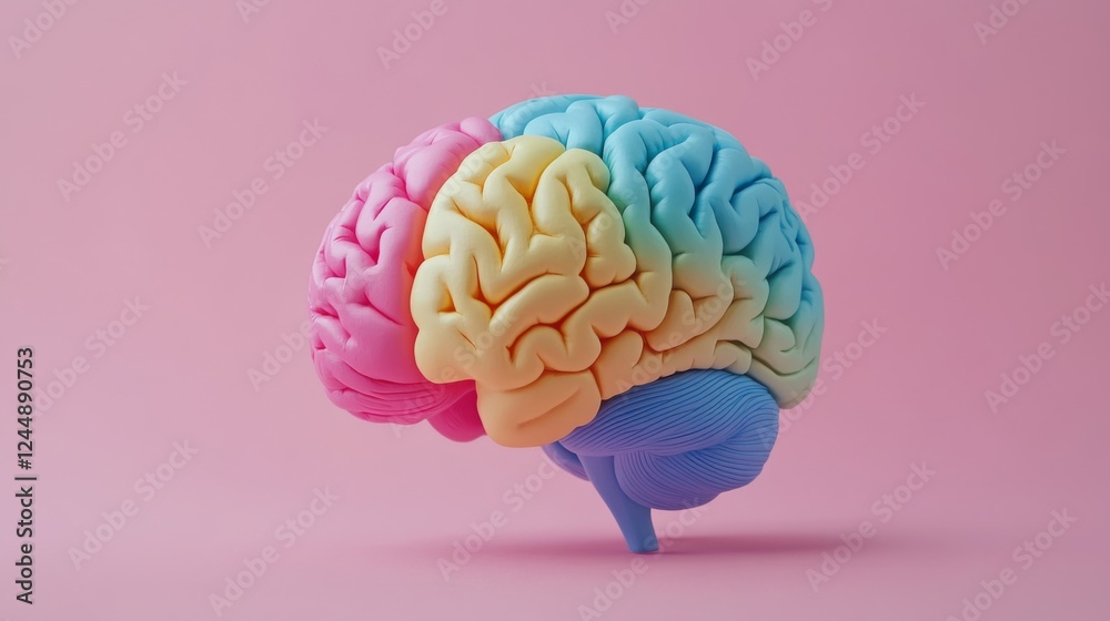 A model of the human brain, showing the different lobes and sections ...