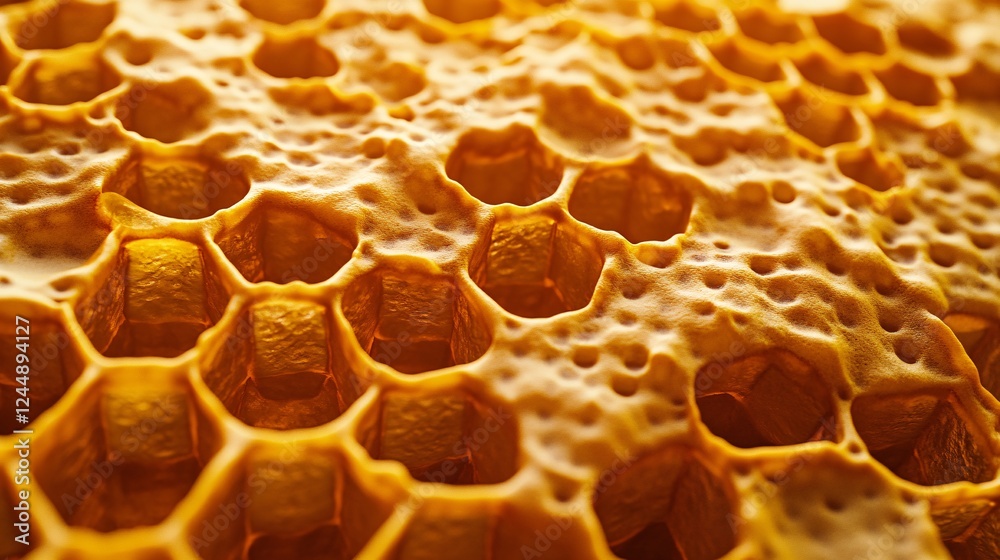 Macro image of empty honeycomb showing the perfect hexagonal structure of the wax cells built by ...