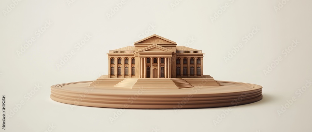 Beige miniature model of a classical building on a circular base. Stock ...