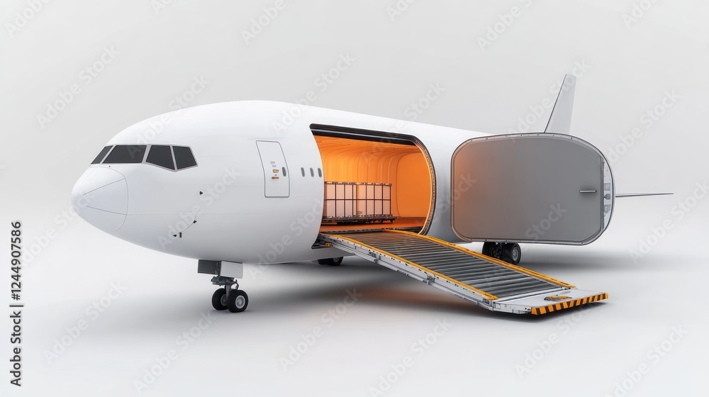 Cargo plane with open cargo bay, showing pallets ready for loading or ...