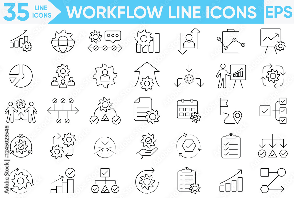 WorkFlow Line icon set. planning, progress, server, monitoring, computing, diagram, workflow ...