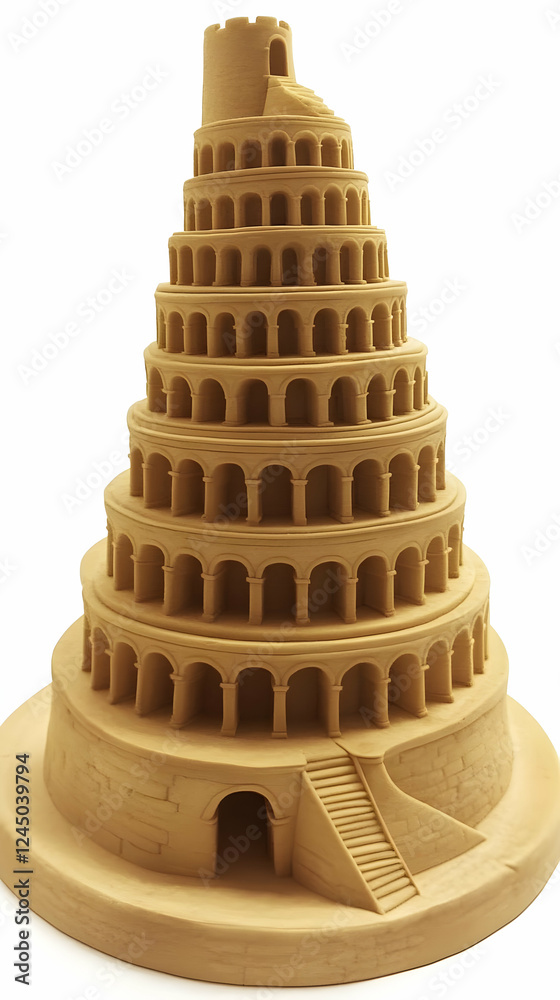 3D Printed Model of an Ancient Spiral Tower with Arches and a Small ...