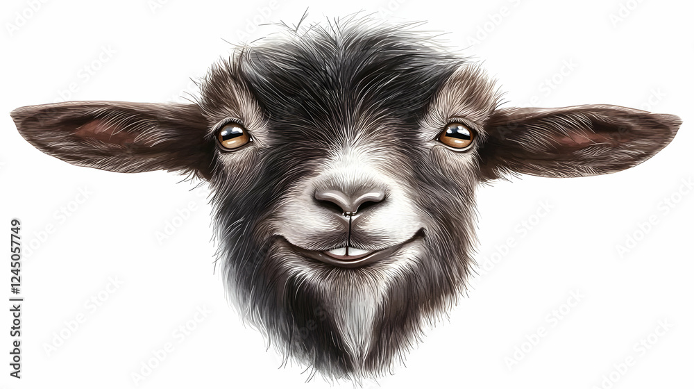 Smiling Goat Portrait Shows Friendly Farm Animal with Expressive Eyes ...