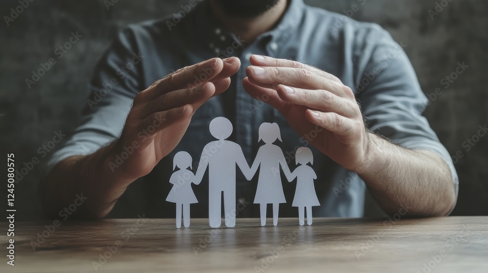 Family Protection Symbol with Paper Cutouts and Hands Overhead Stock ...