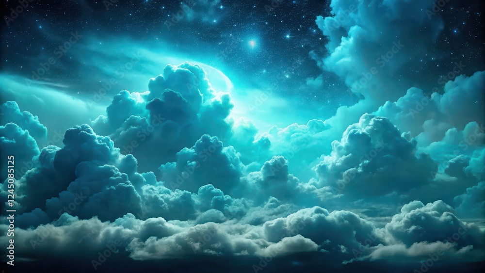 Dark Teal Night Sky with Billowing Clouds, atmospheric conditions Stock ...
