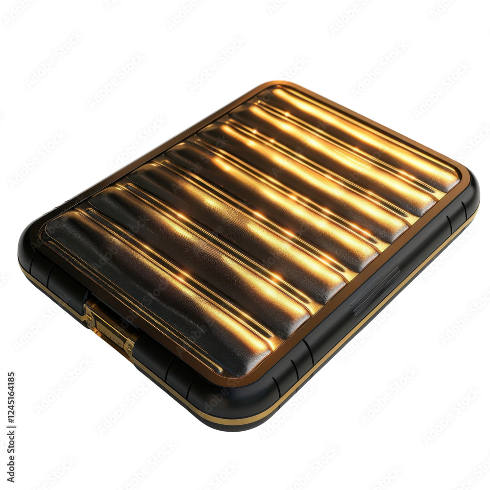 sleek, modern suitcase with shiny, metallic finish and horizontal ...