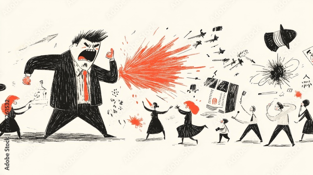 Angry giant figure spewing flames confronts small crowd in chaotic ...