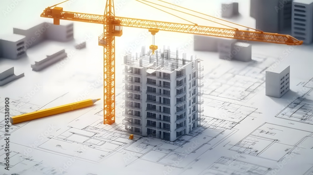 Highly detailed construction site blueprint with digital twin ...