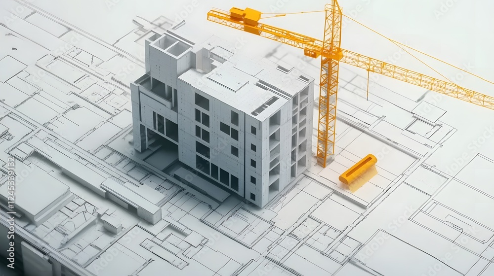 Highly detailed construction site blueprint with digital twin ...