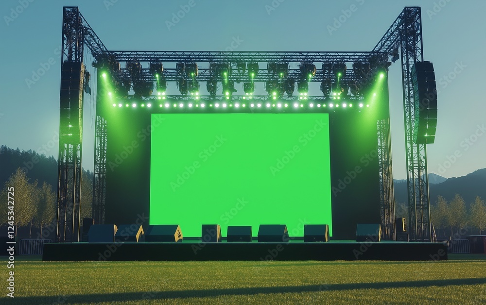 Stage modern rigging large outdoor concert with beam lights sound ...