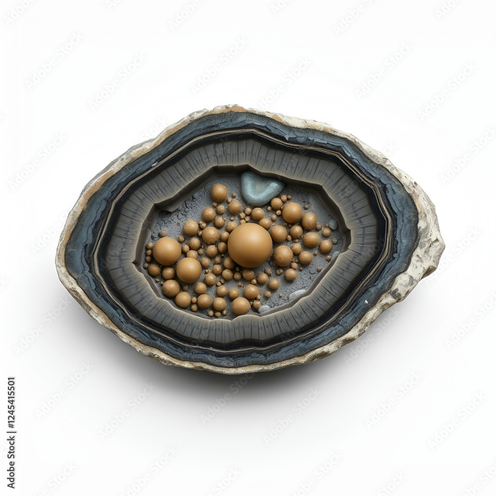Septaria mineral stone, sectioned horizontally. Nodules on the septum ...