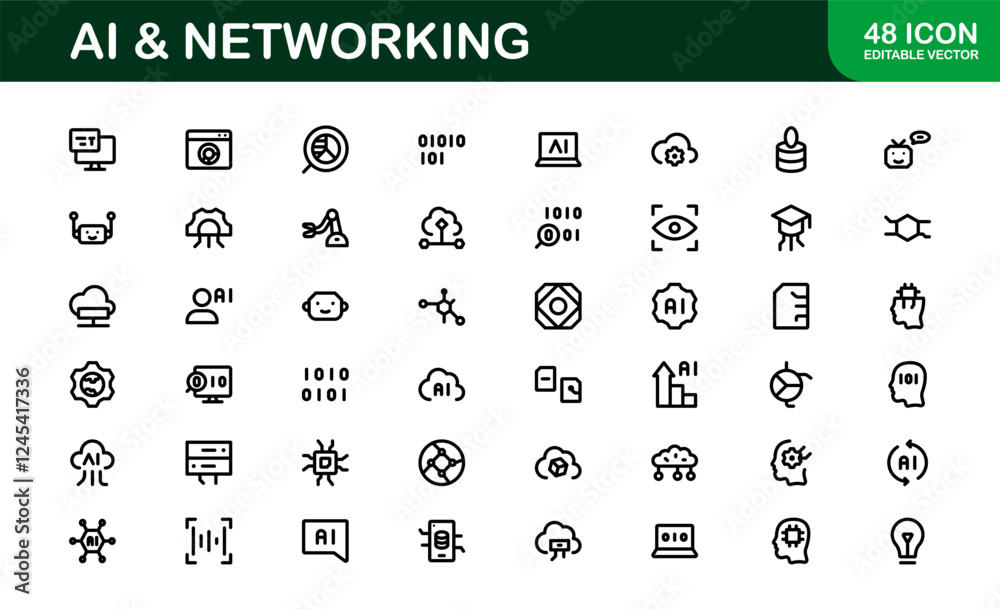AI and Networking Icons. High-Quality Vector Illustrations for Machine ...