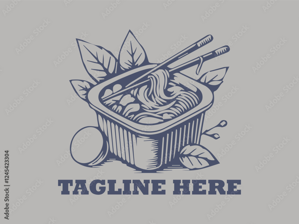 illustration of aluminum container with noodles asian food background ...