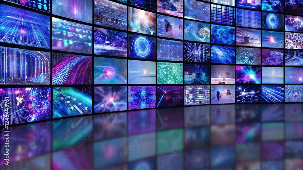 AI Artificial Intelligence concept. Media concept TV - video wall with ...