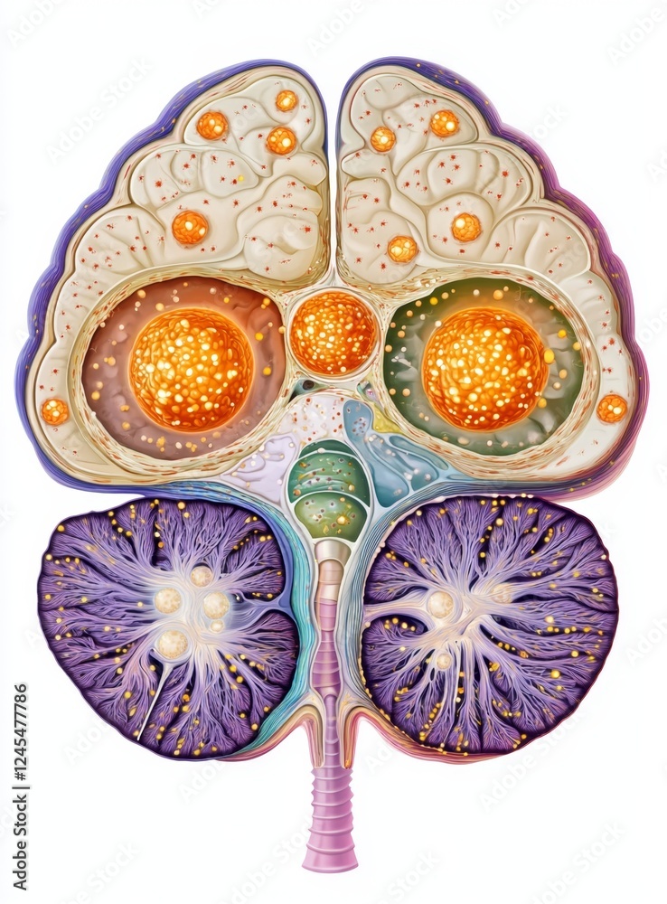 Cross-section illustration pineal gland, brain, endocrine system ...